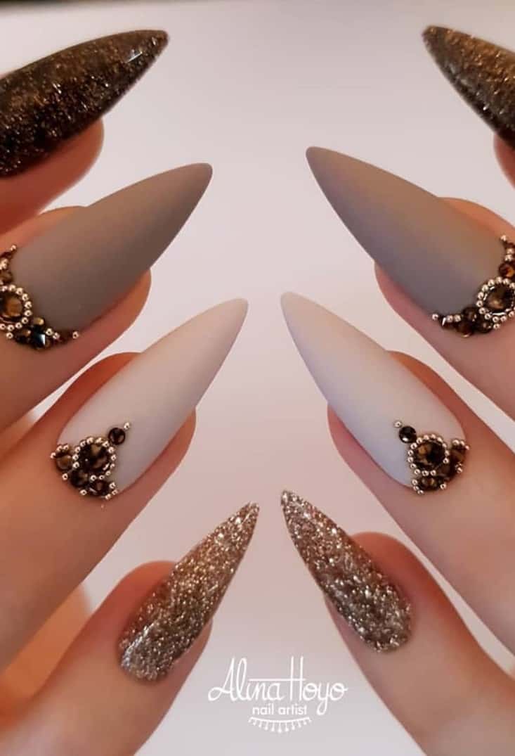 Amazing Pointed Nail Design to Have and Cherish Polish and Pearls